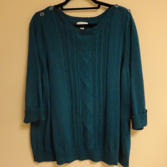 Studio Works | Sweaters | Teal Sweater 34 Sleeves Button Detail ...
